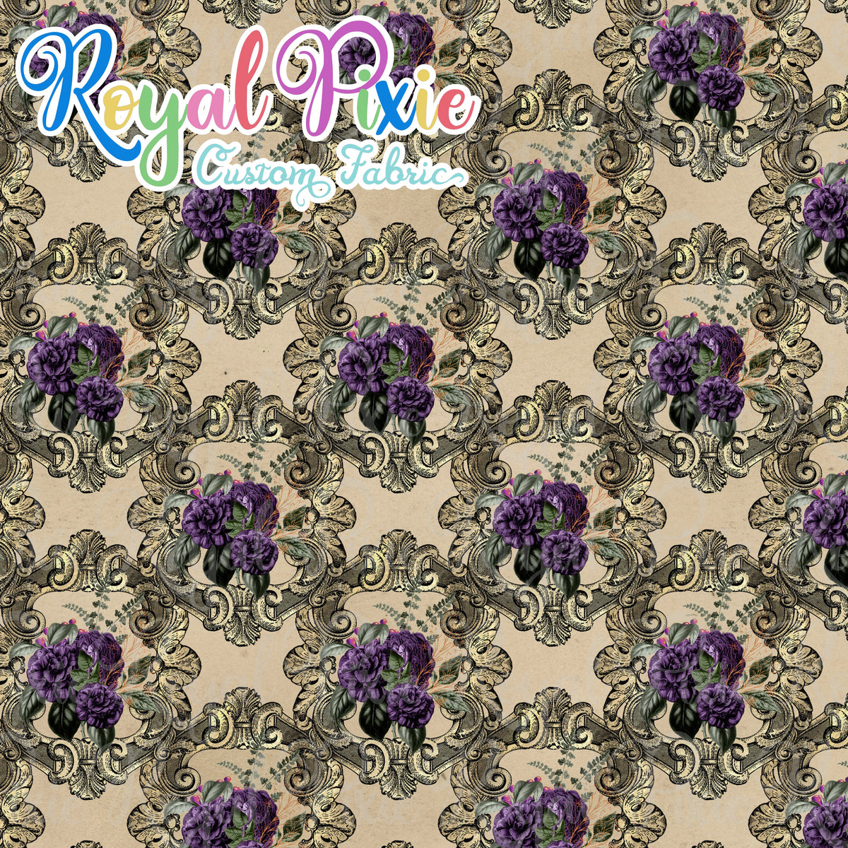 Retail - Steampunk Frames Purple Cotton Woven – Royal Pixie Custom Fabric